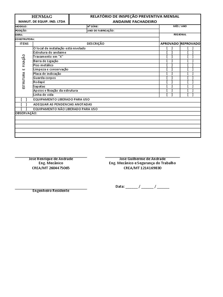 Check List Andaime Fachadeiro | PDF