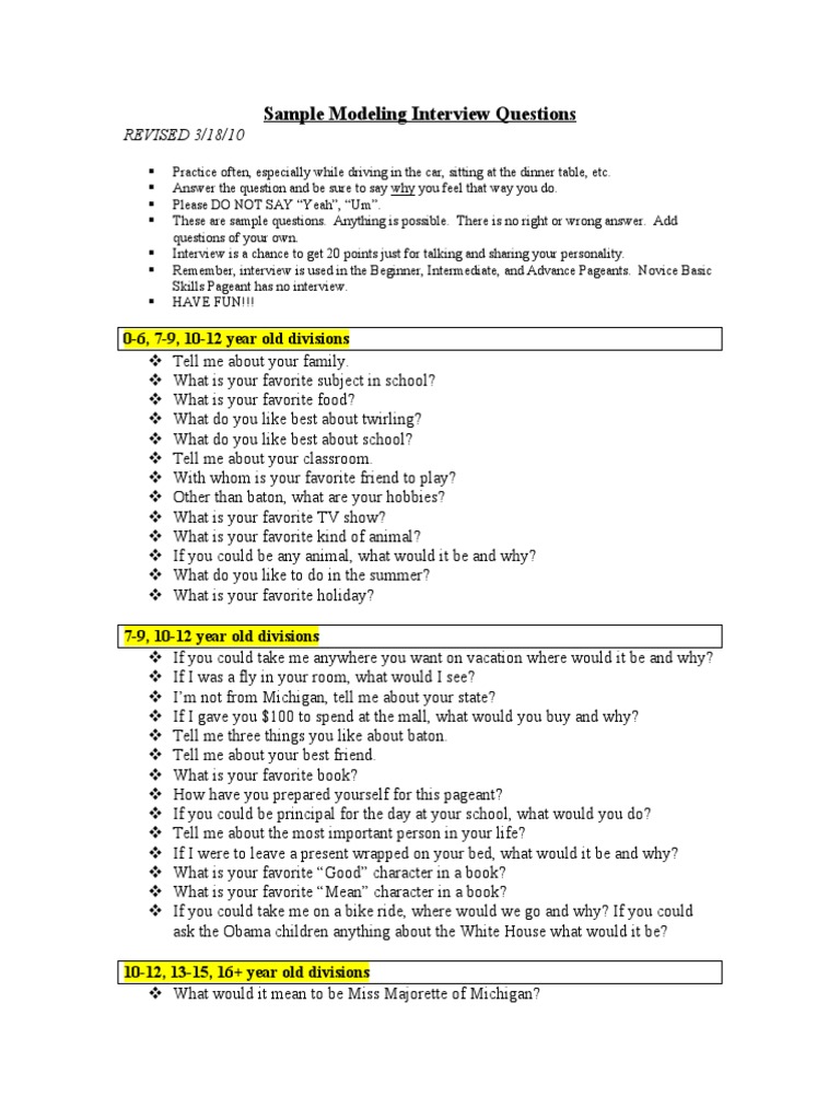 Sample Modeling Interview Questions Pdf