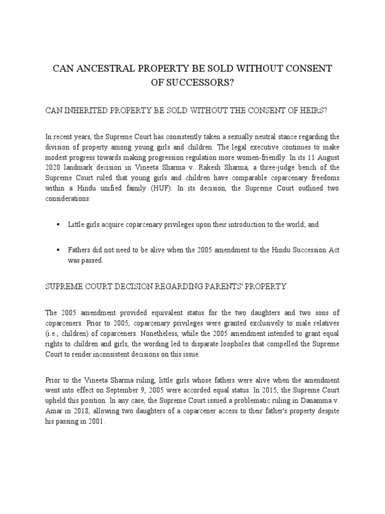 Can Ancestral Property Be Sold Without Consent of Successors | PDF ...