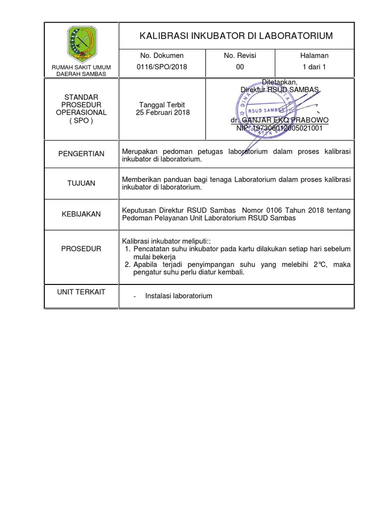 SOP Kalibrasi Inkubator Laboratorium | PDF | Sains & Matematika