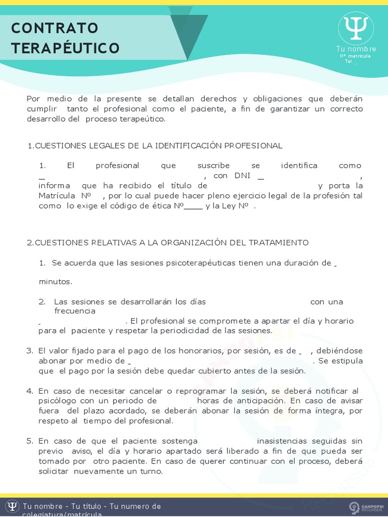 Contrato Terapeutico | PDF | Psicólogo | Paciente