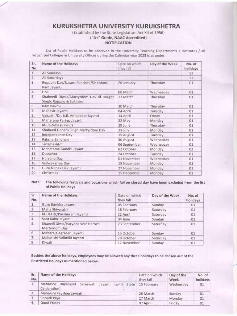 Holiday List - 2023 | PDF | Public Holiday | Observances