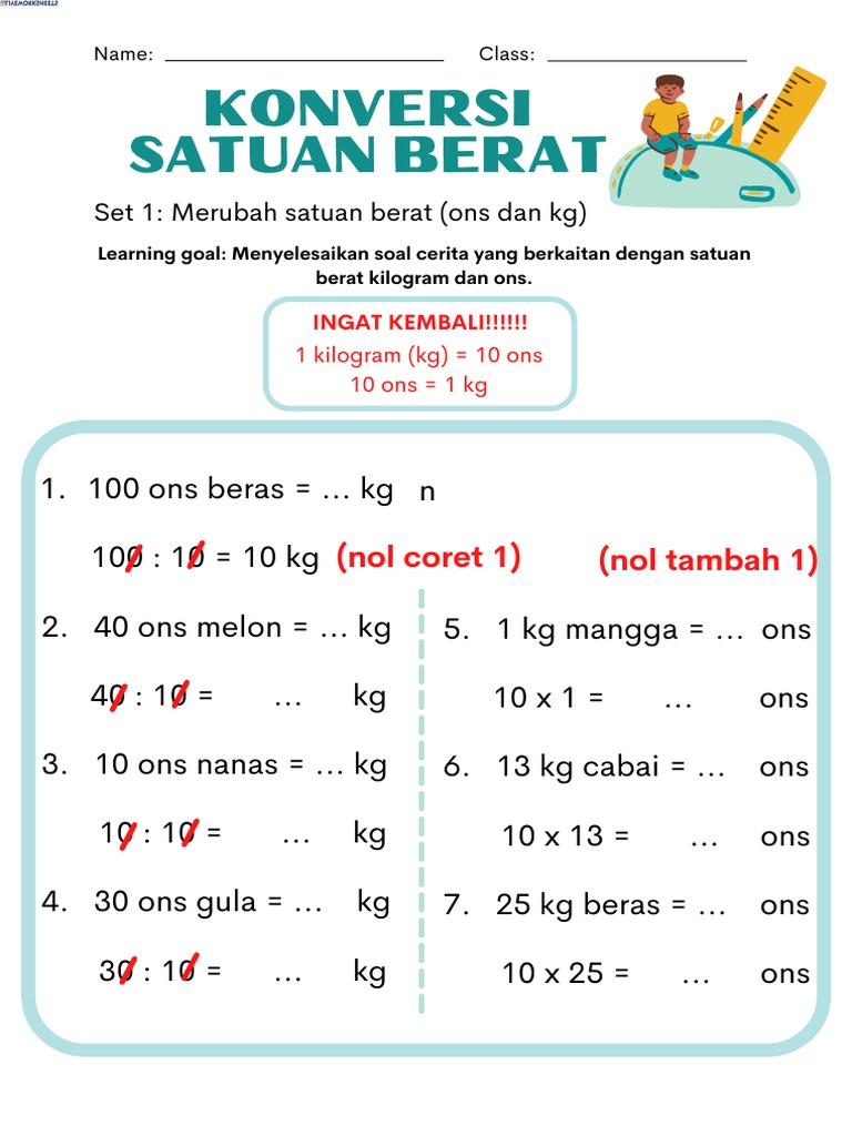Konversi Satuan Berat: (Nol Coret 1) (Nol Tambah 1) | PDF | Metode ...
