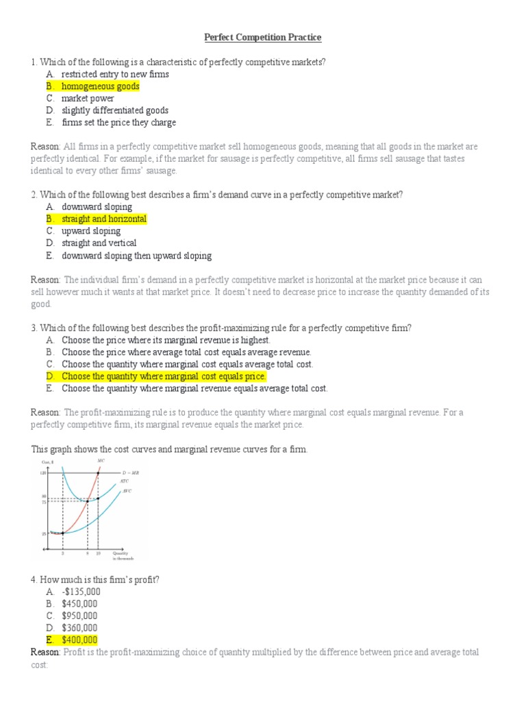 Perfect Competition MC Practice With Answers | PDF | Perfect ...