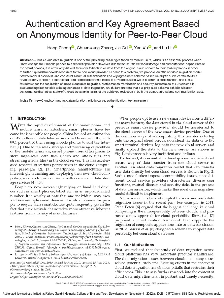 Authentication and Key Agreement Based On Anonymous Identity For Peer-To-Peer Cloud | PDF ...