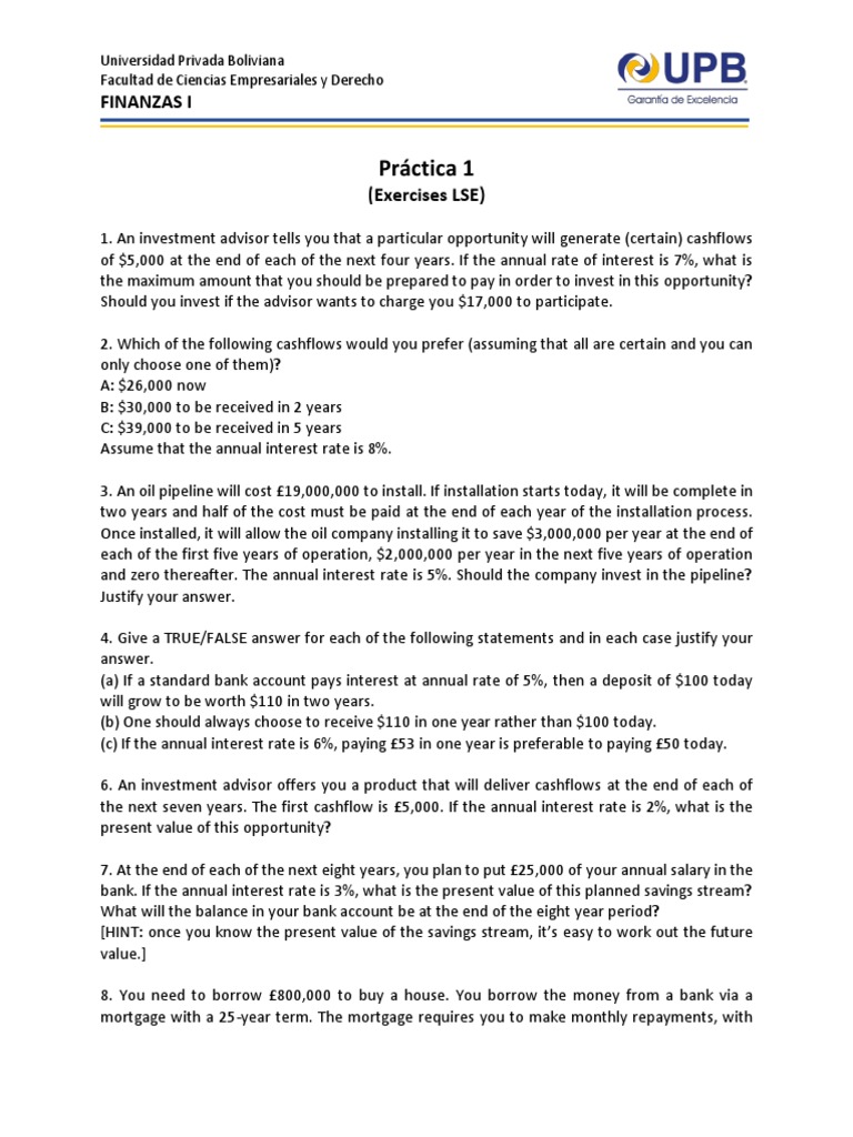 Práctica 1 Fin I 2021 | PDF | Present Value | Interest