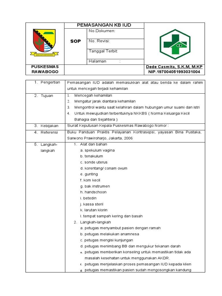 Sop KB Pemasangan Iud | PDF