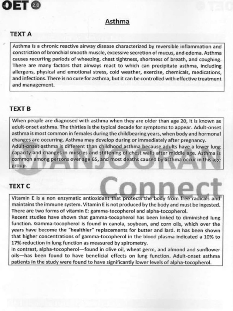 Asthma Reading Task Text A and B Oet Reading Notes | PDF ...