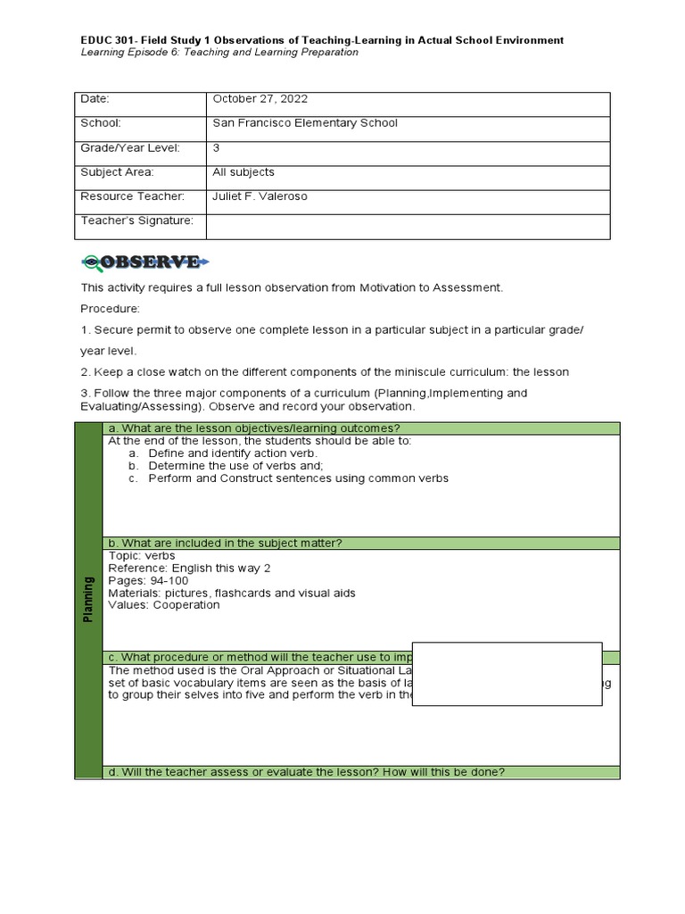 FS1 LE 6 Act1 | PDF | Learning | Teachers