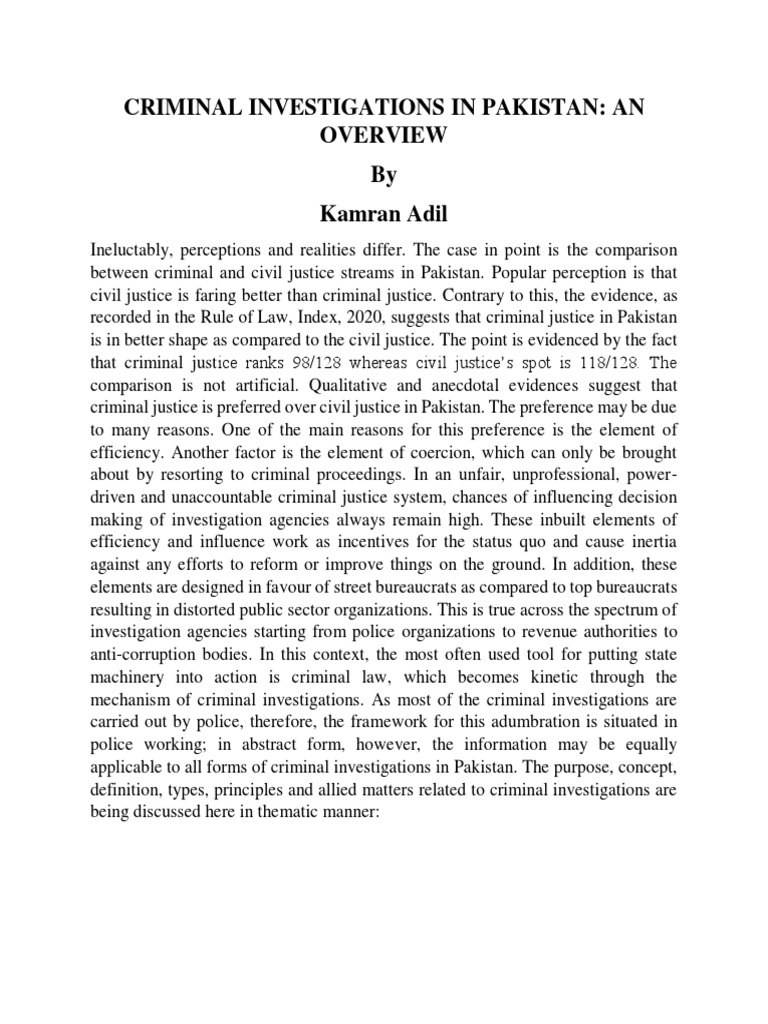 Criminal Investigations in Pakistan An o | PDF | Crime Scene | Police