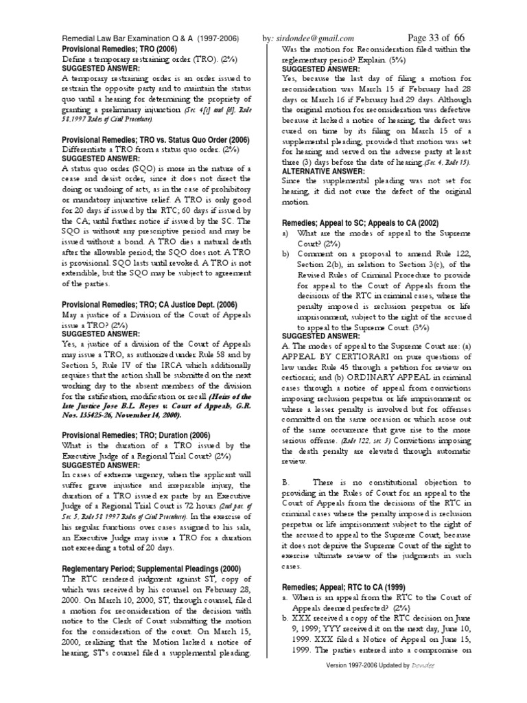 Remedial Law: TRO and Appeals Explained | PDF | Lawsuit | Appeal