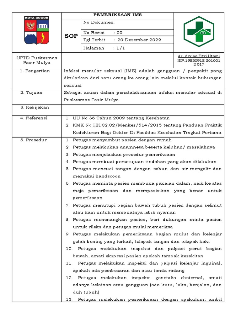 STANDAR OPERASIONAL PROSEDUR PEMERIKSAAN IMS | PDF