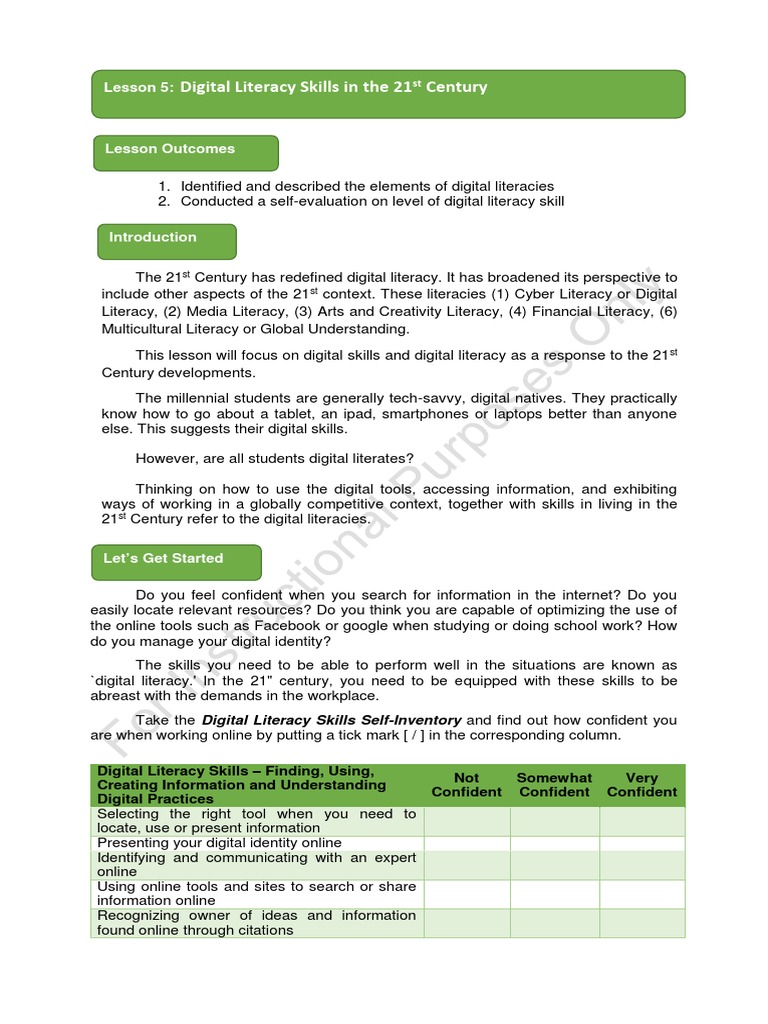 Understanding Digital Literacies: A Self-Assessment of Digital Literacy ...