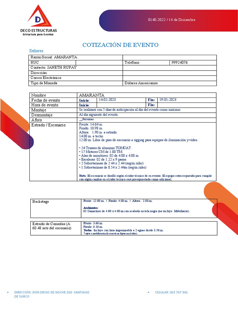 Cotización Amaranta | PDF