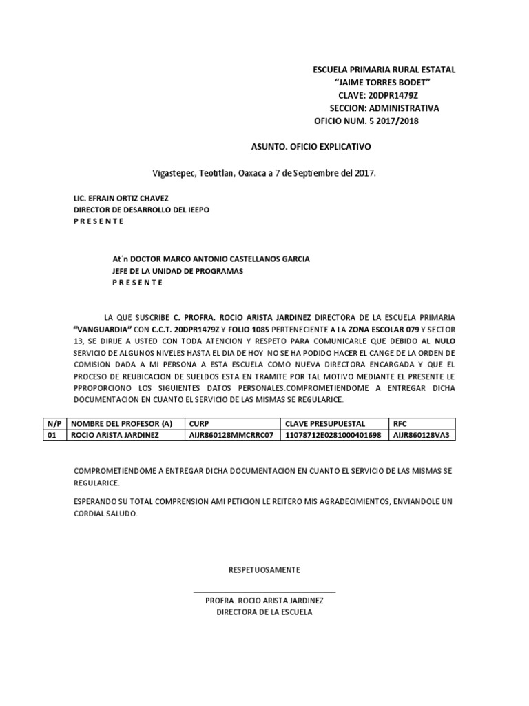 Oficio Explicativo | PDF