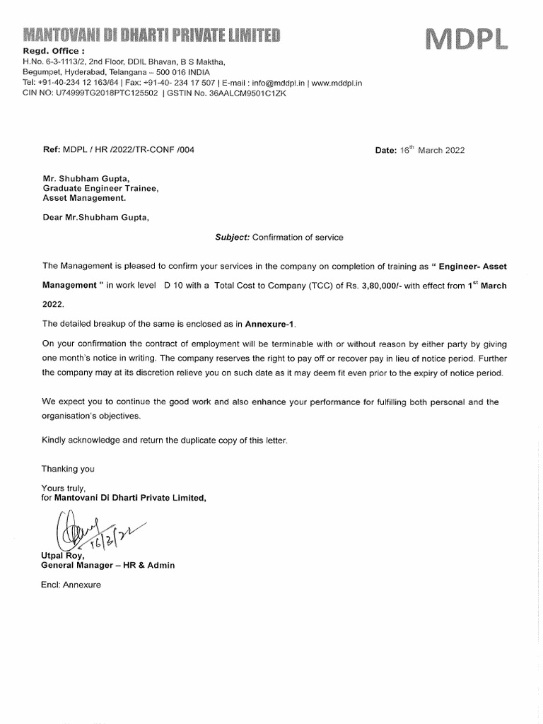 Confirmation Letter | PDF