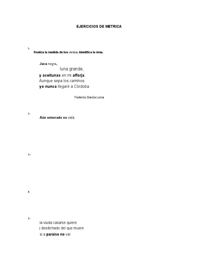 Ejercicios de métrica y rima 3 ESO | PDF | Arte | Libros para adolescentes