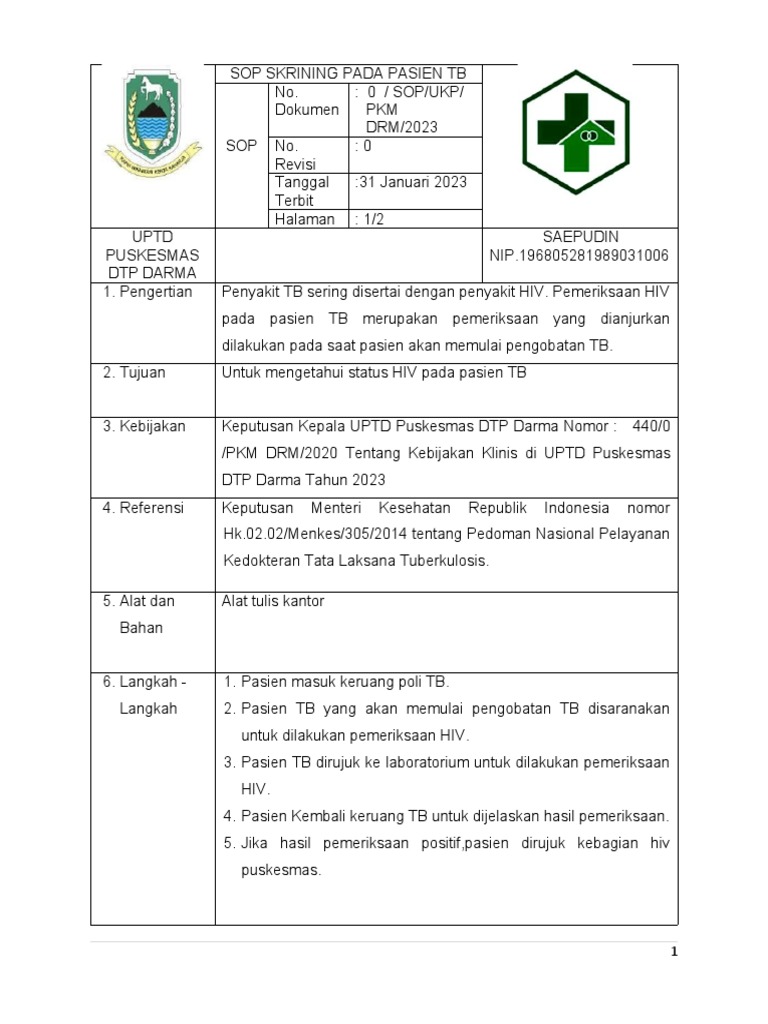 Sop Skrining Pasien TB | PDF