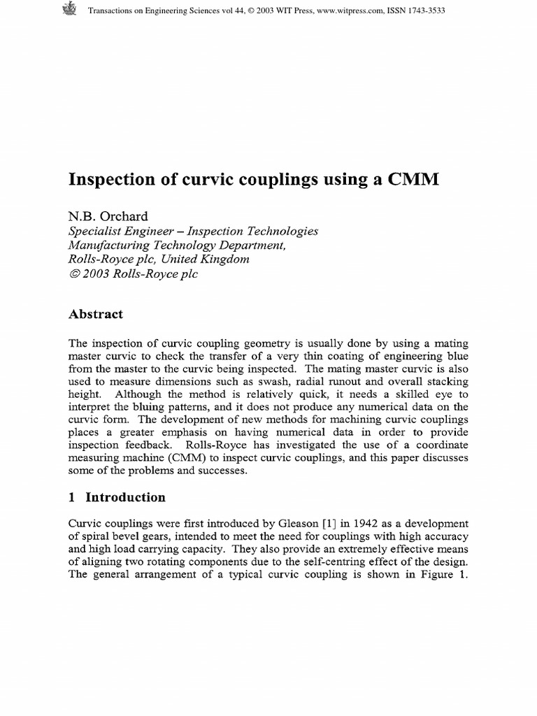 Inspection of Curvic Couplings Using A CMM | PDF | Accuracy And ...