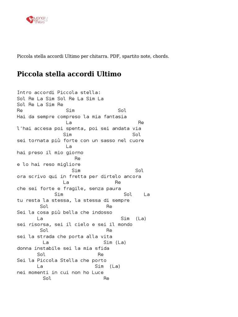 Piccola Stella Accordi Ultimo, PDF | PDF