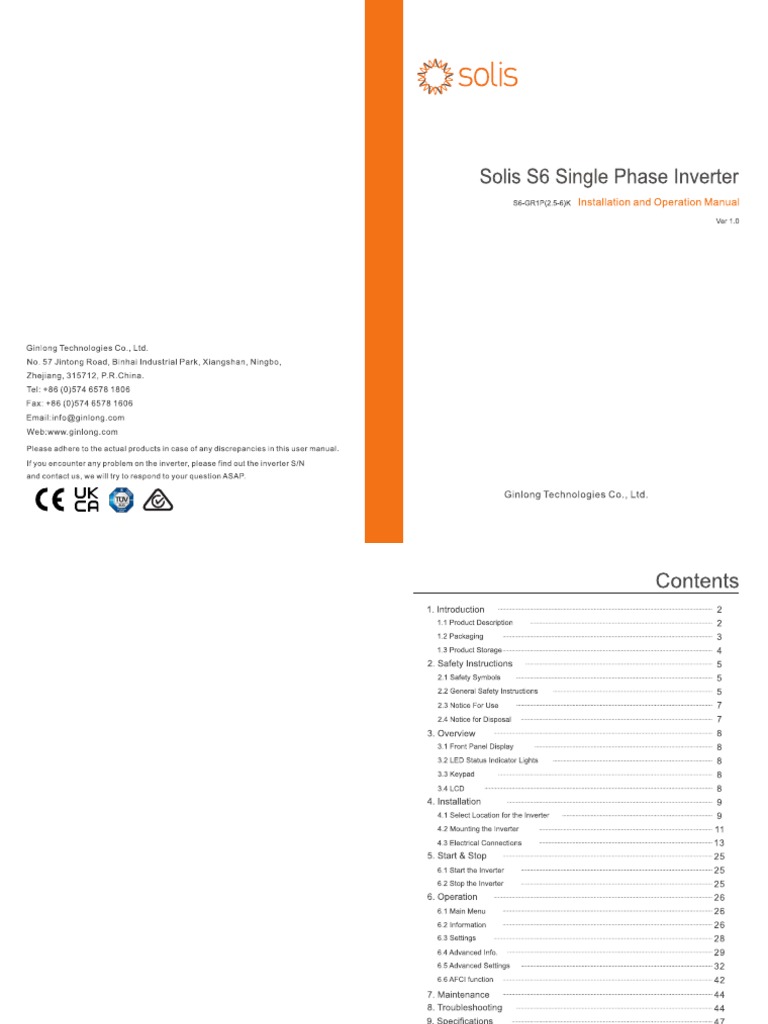Solis Manual s6-Gr1p (2,5-6) K FN Eur v1,0 | PDF