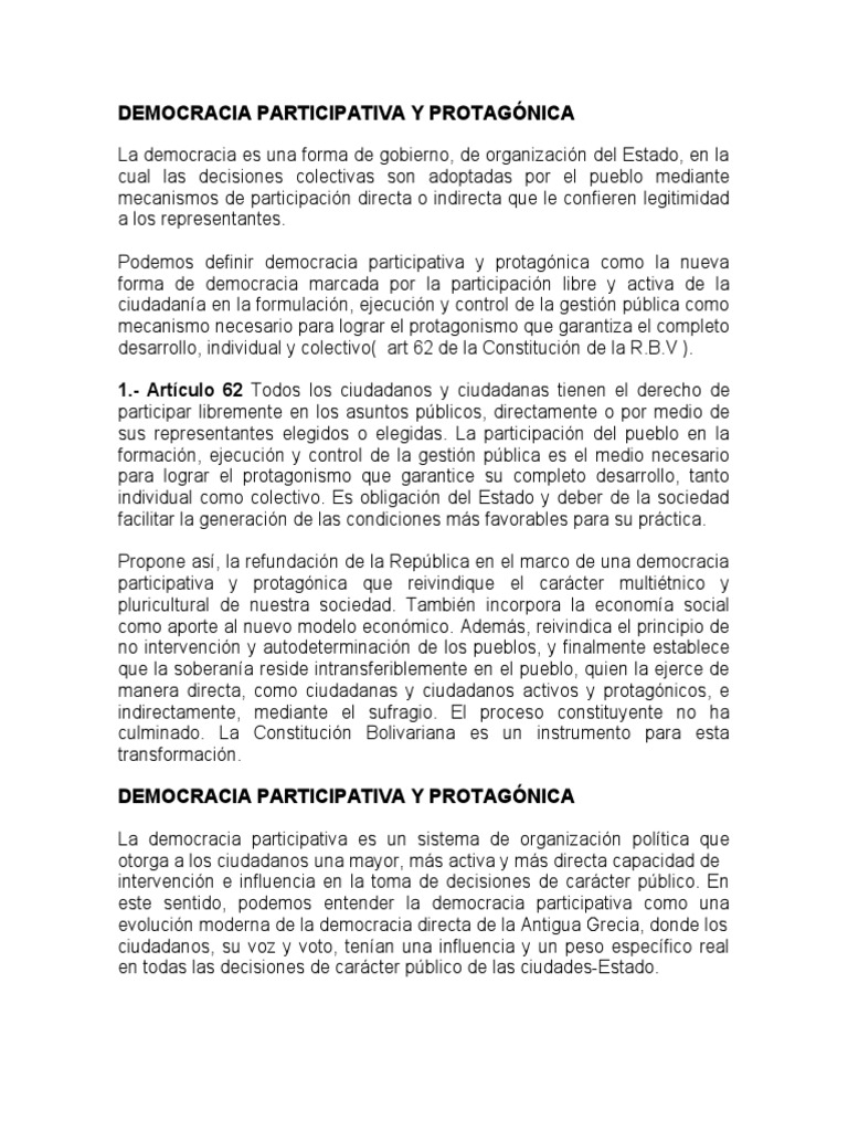 Democracia Participativa y Protagónica | PDF | Democracia | Ideologías políticas