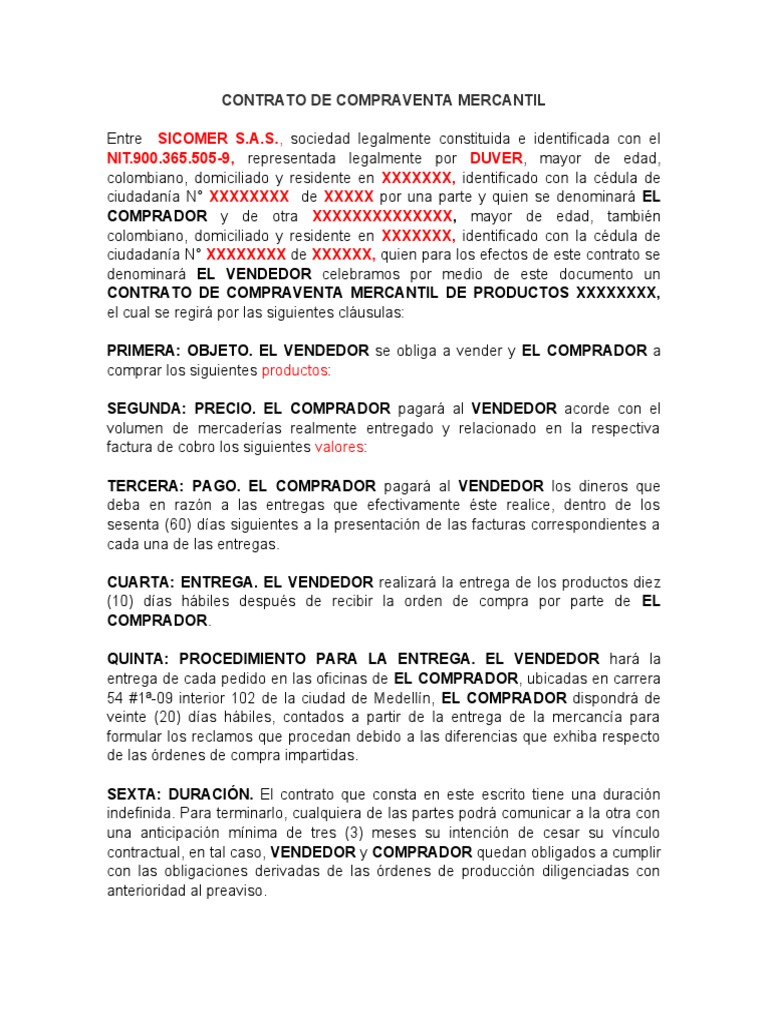 Contrato De Compraventa Mercantil Pdf Business Derecho Civil