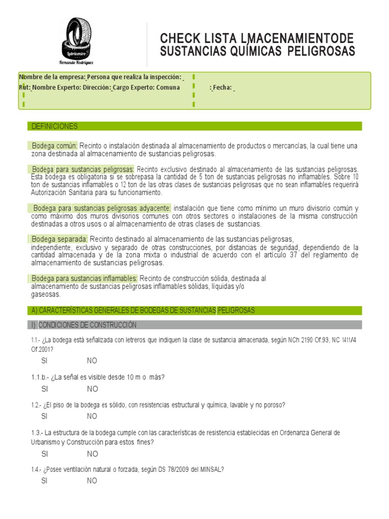 Check List Sustancias Peligrosas | PDF | Química | Ciencias fisicas