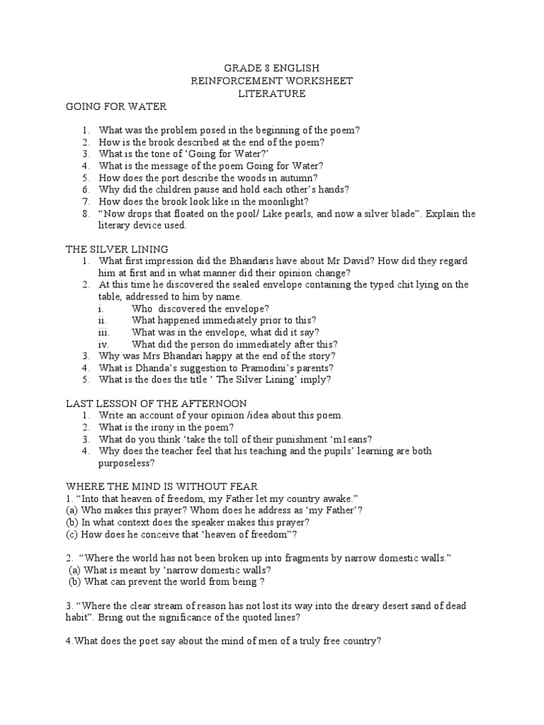Literature - Reinforcement Worksheet - GR8 | PDF