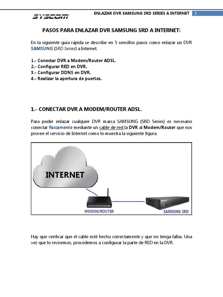 Pasos para Enlazar DVR Samsung SRD A Internet | PDF | Dirección IP | Enrutador (Computación)