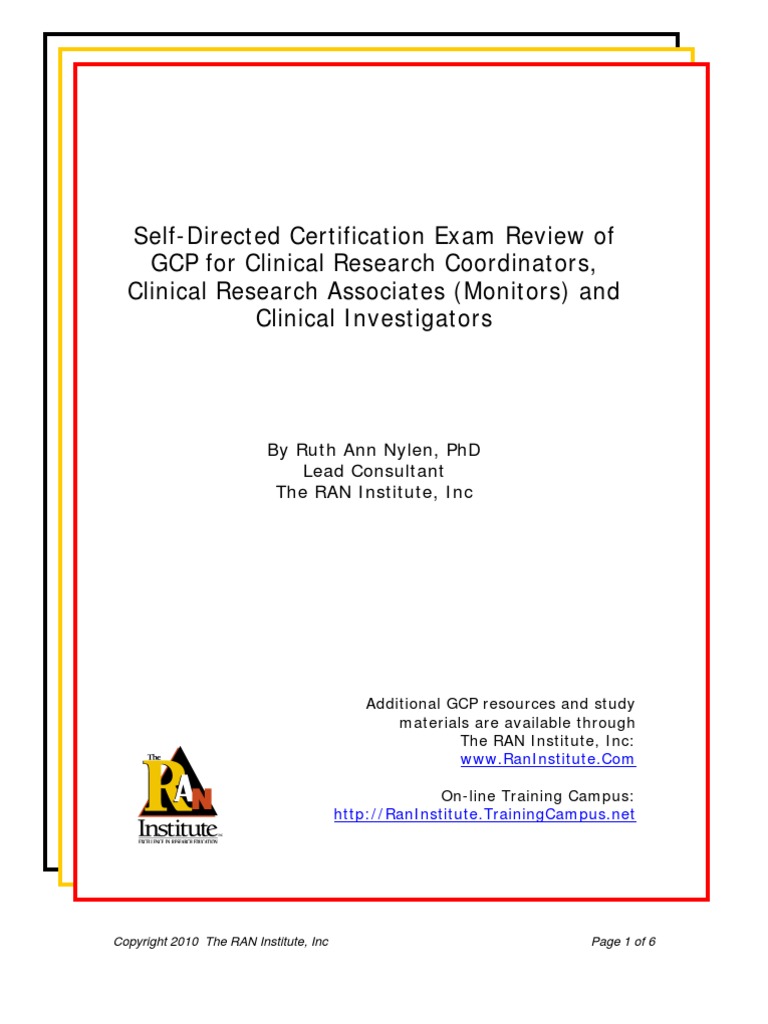 Self-Directed Certification Exam Review of GCP For Clinical Research ...