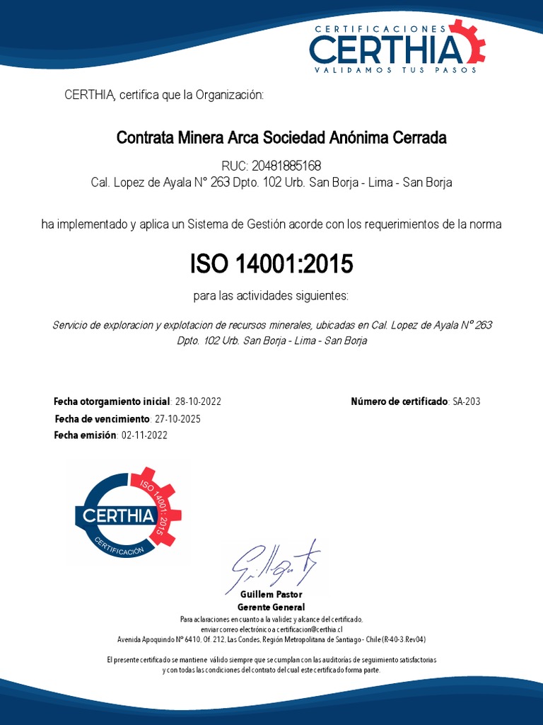 Certificado ISO 14011 2022 | PDF