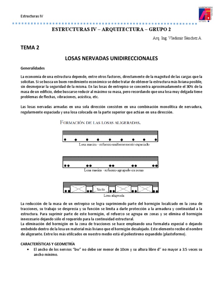 Diseño de Losas Nervadas Unidireccionales | PDF | Hormigón | Braguero
