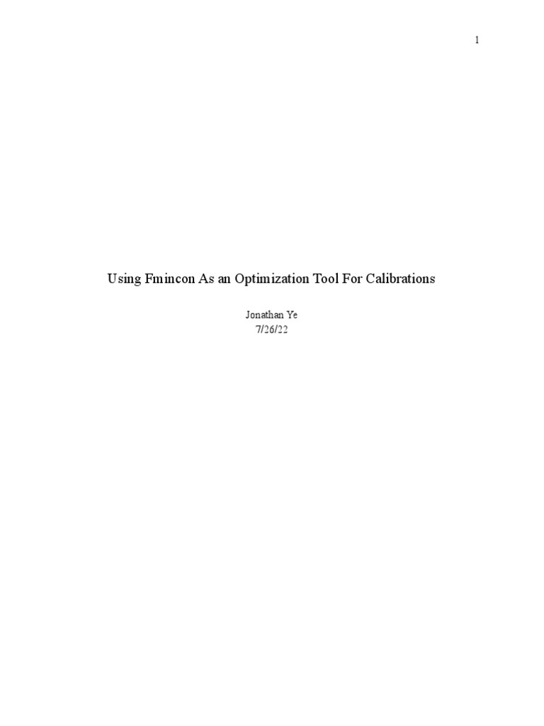 Using Fmincon As An Optimization Tool For Calibrations Pdf Mathematical Optimization Loss 
