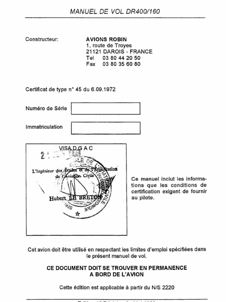 Manuel de Vol Dr400 160 | PDF