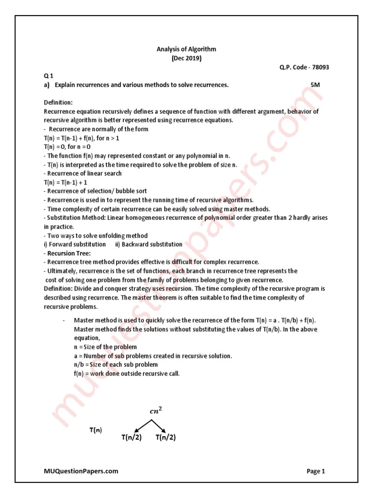 Algorithm Analysis Guide | PDF | Recurrence Relation | Time Complexity