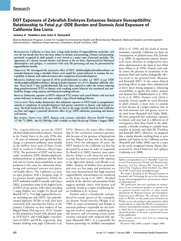 DDT Exposure of Zebrafish Embryos | PDF | Ddt | Fetus
