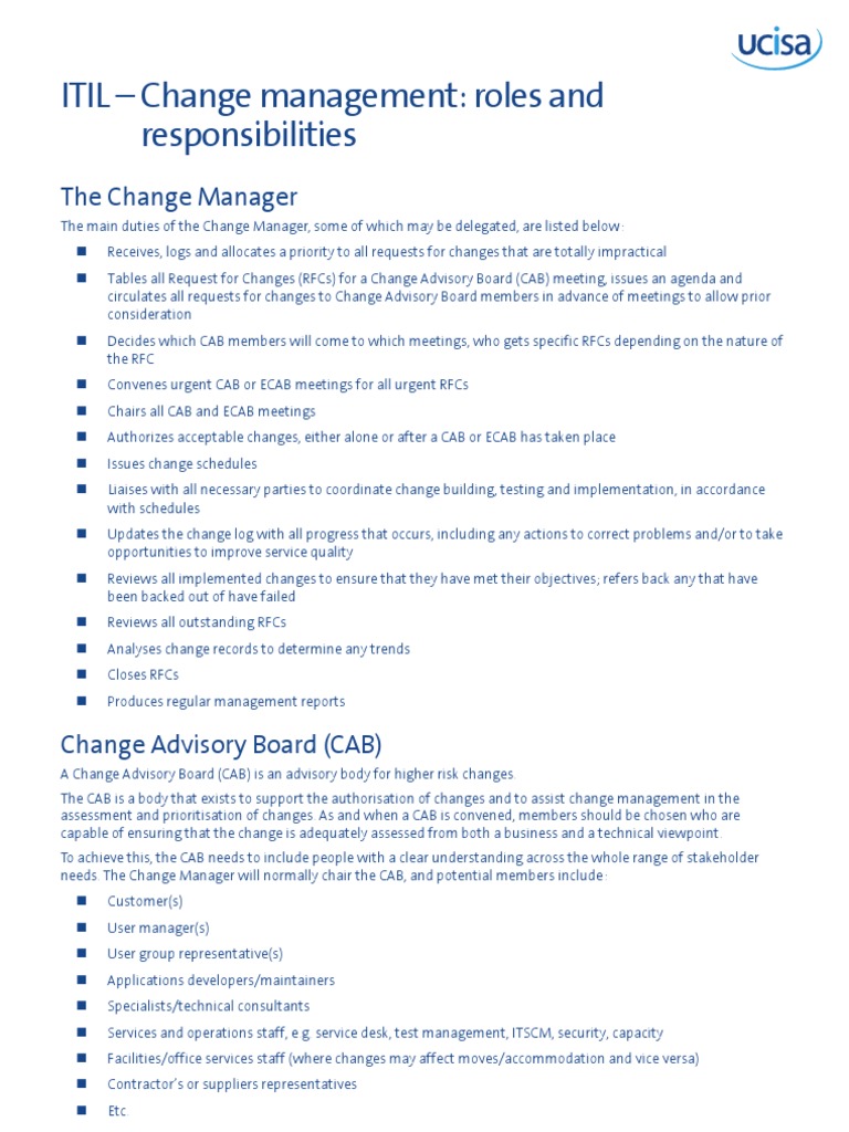 ITIL - Change Management Roles and Resps | PDF