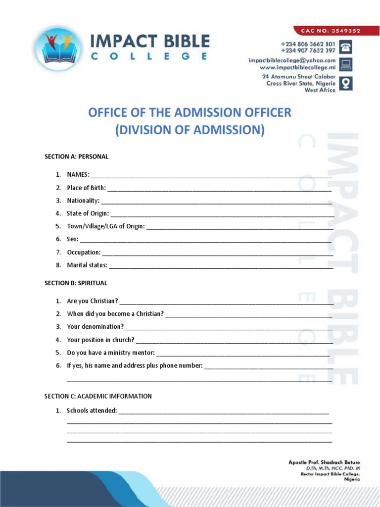 Addmission Form | PDF