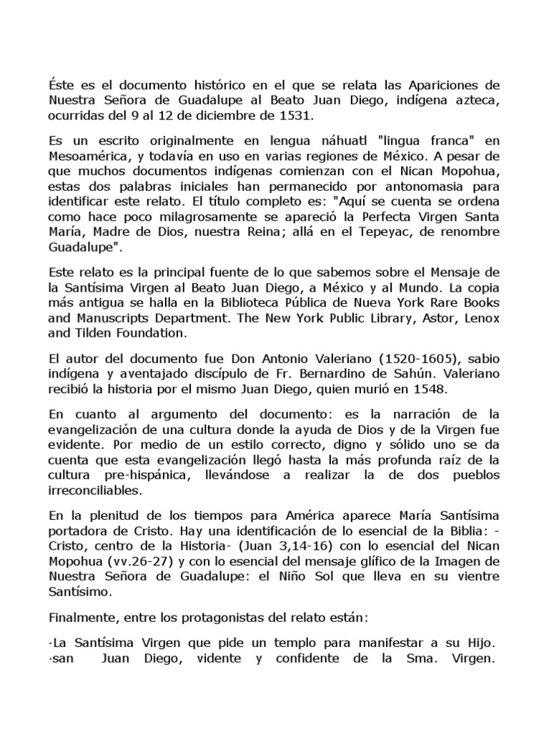 Nican Mopohua | PDF | María, madre de Jesús