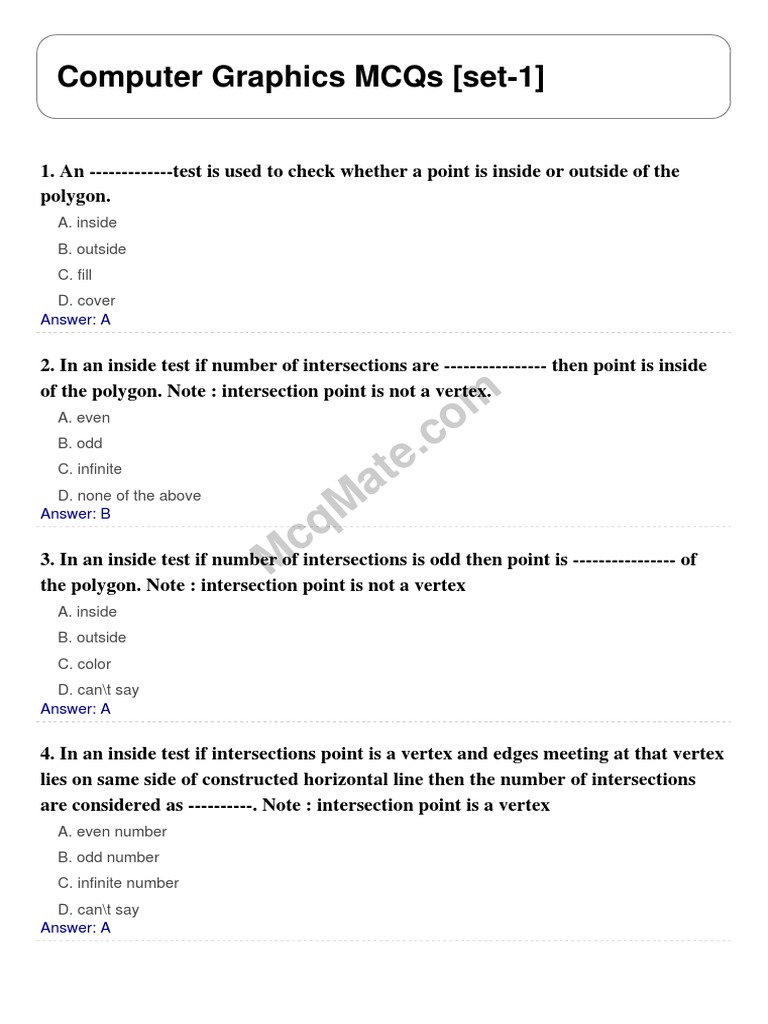 Computer Graphics Solved MCQs (Set-1) | PDF | Vertex (Geometry) | Theoretical Computer Science