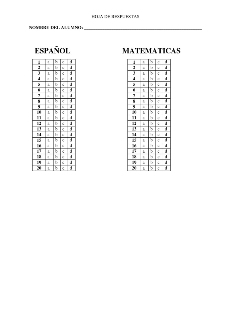 Hoja de Respuestas para Examen PDF | PDF