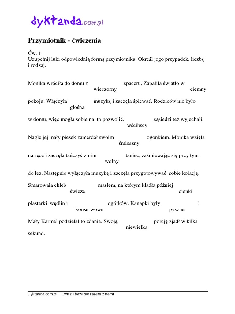 Przymiotnik - Ćwiczenia - kl.4 | PDF