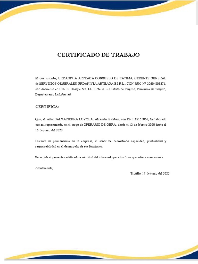 Modelo de Constancia de Trabajo 2 | PDF