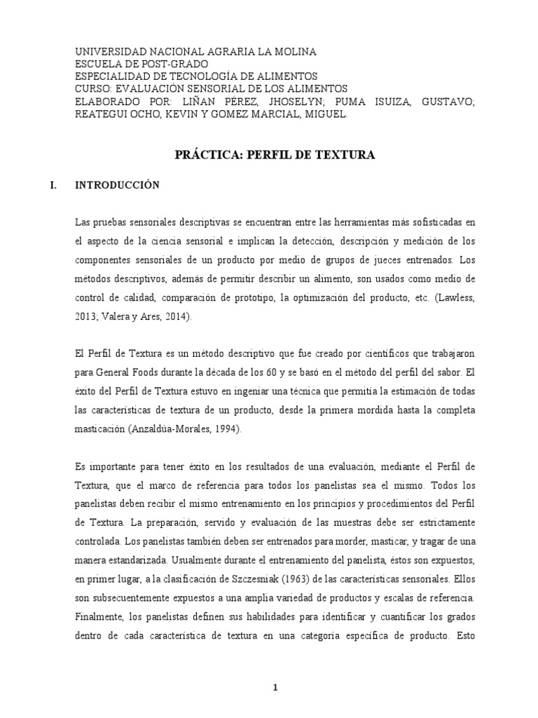 Practica - Prerfil de Textura | PDF | Fuerza | Alimentos