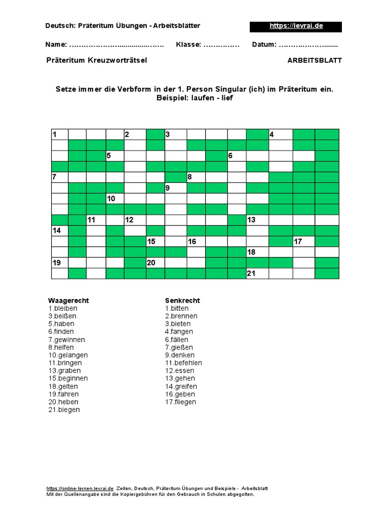 50 Praeteritum Kreuzwortraetsel | PDF