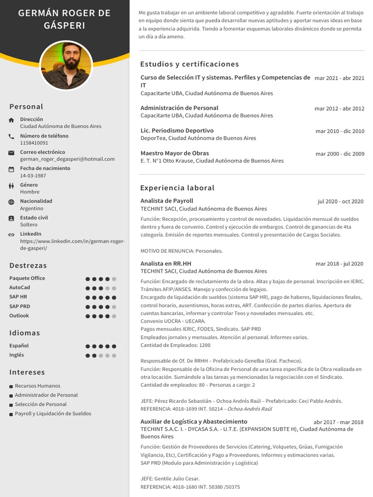 CV Template | PDF | Buenos Aires | Relaciones laborales