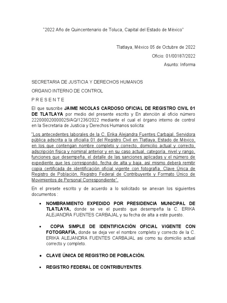 Oficio Contestacion | PDF