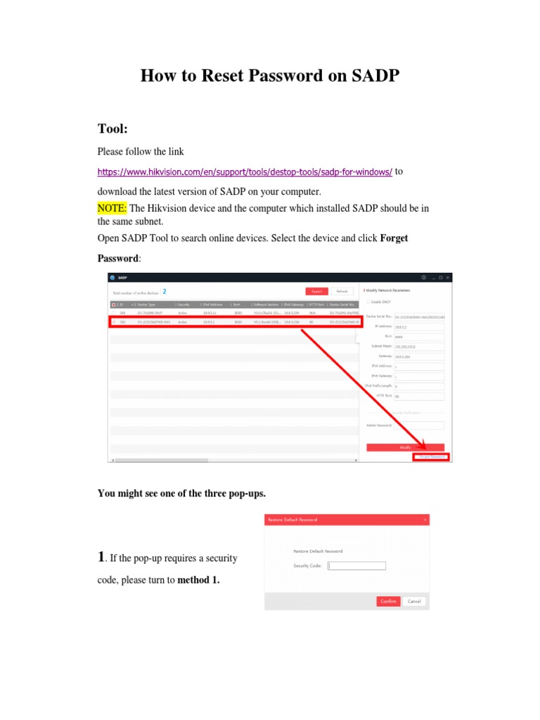 Resetting Password on SADP Tool | PDF | Business | Computers