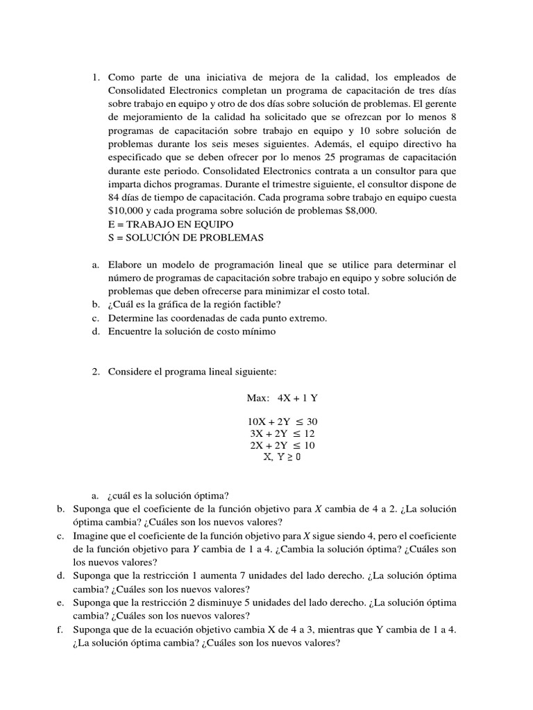 Ejercicios Preparación Examen | PDF | Programación lineal